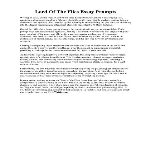 Lord Of The Flies Essay Prompts | PDF