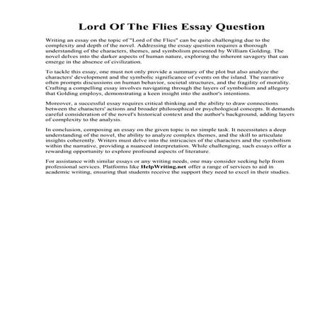 Lord Of The Flies Essay Question | PDF