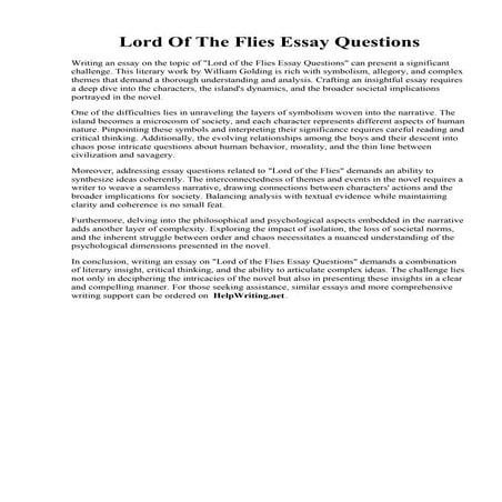 Lord Of The Flies Essay Questions | PDF