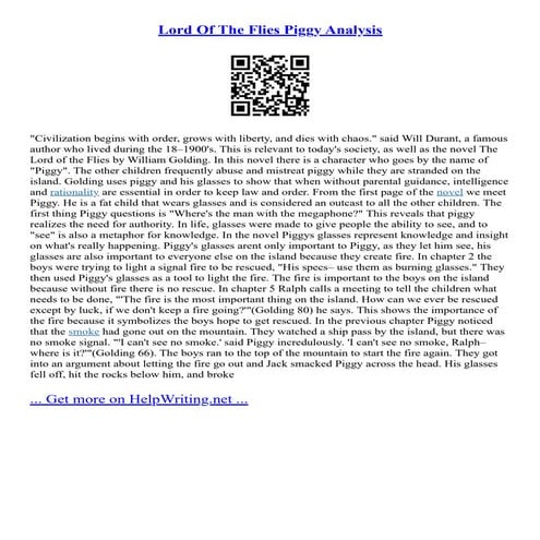 Lord Of The Flies Piggy Analysis | PDF
