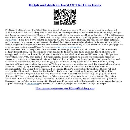 Lord Of The Flies Ralph Essay | PDF