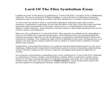 Lord Of The Flies Symbolism Essay. Housatonic Community College | PDF ...