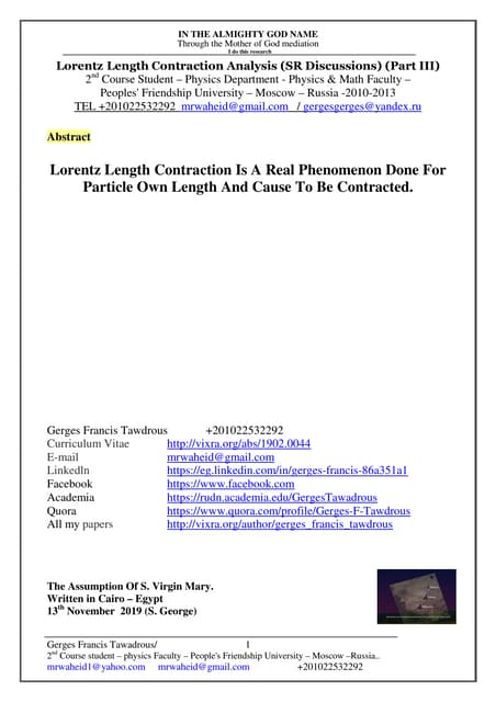Lorentz Length Contraction More Discussion Pdf