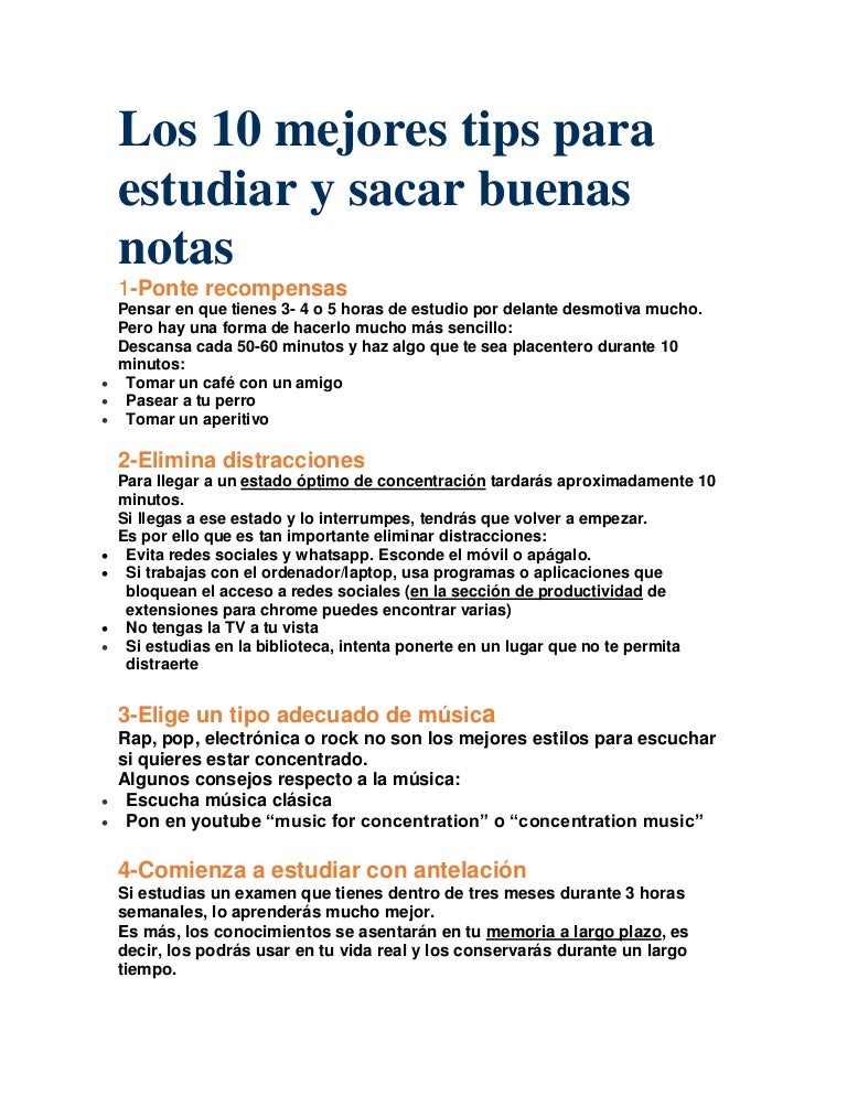 Los 10 mejores tips para estudiar y sacar buenas notas