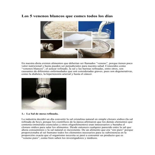 Los 5 venenos blancos que consumes diariamente | DOCX