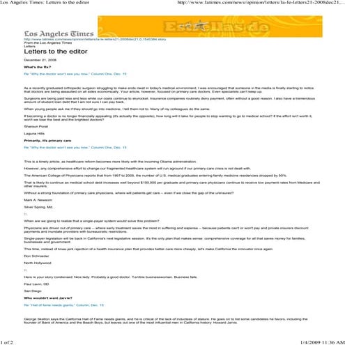 Los Angeles Times Letter 12 21 08 | PDF