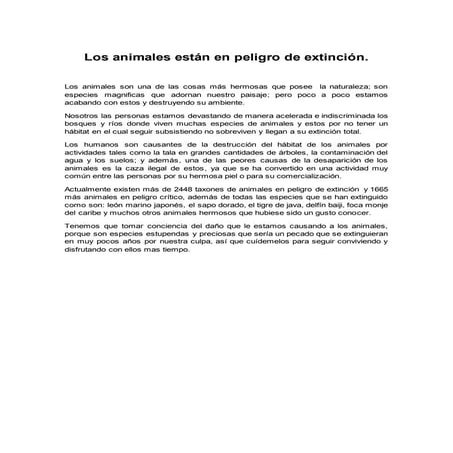 ensayo sobre los animales en peligro de extinción | DOCX