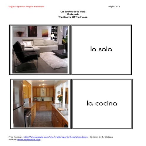 English-Spanish Helpful Handouts-Los Cuartos De La Casa Flashcards ...