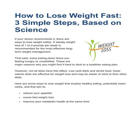 How to Lose Weight Fast 3 Simple Steps, Based on Science | PDF