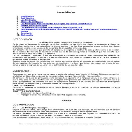 Los privilegios en el derecho civil | DOC