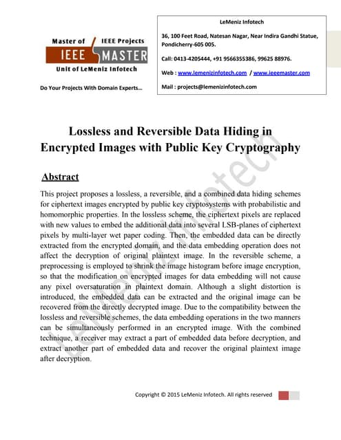 Reversible data hiding in encrypted images by reserving room before encryption | PPT
