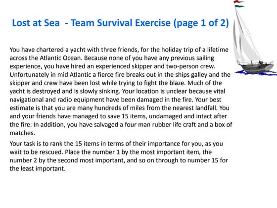 Lost at Sea Team Building Exercise power point slides | PPTX