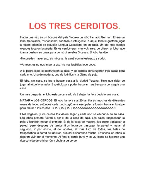 Cuento de los tres cerditos en inglés | PDF