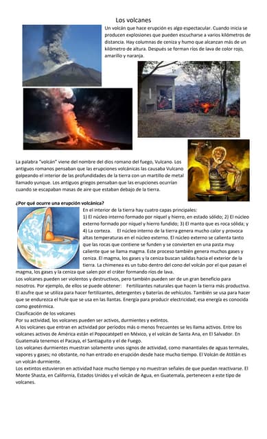 Hojas De Trabajo De Comprensión Lectora Sobre Volcanes El Volcán