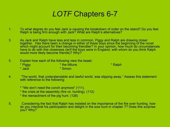 Chapter questions lord of the flies | PDF