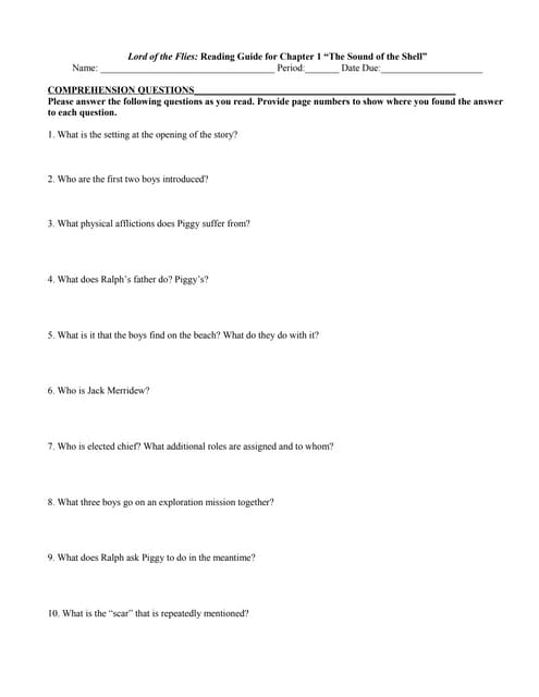 Chapter questions lord of the flies | PDF | Hunting and Shooting | Sports