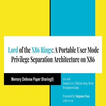 Lord of the X86 Rings: A Portable User Mode Privilege Separation Architecture on X86 (CCS'18) | PPT