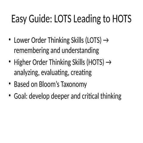 Lower Order of Thinking Skills and HOTS | PPT