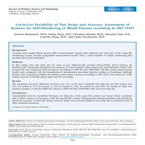 Lot To Lot Variability Of Test Strips And Accuracy Assessment Of ...