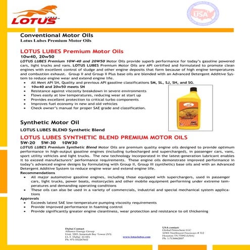 Lotus lubes products catalog | PDF