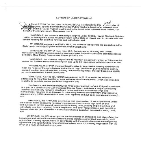 UPW HPHA Letter of Understanding | PDF
