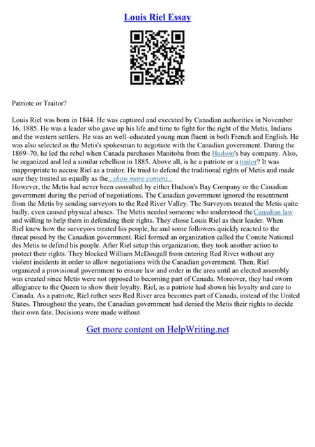 Louis Riel Summary | PDF