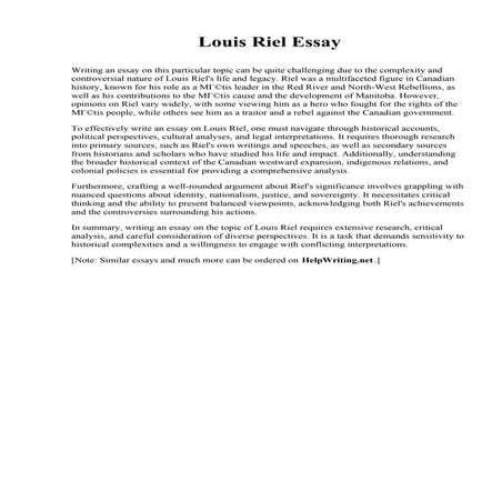Louis Riel Summary | PDF
