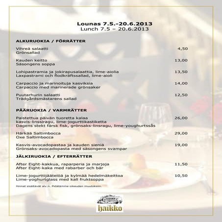 Lounaslista 7.5. 20.6.2013