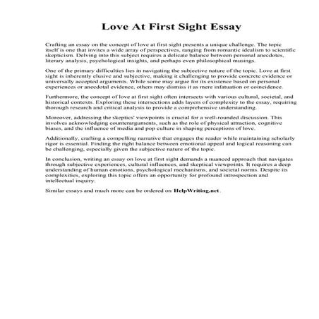 Love At First Sight Essay. Purchase College | PDF