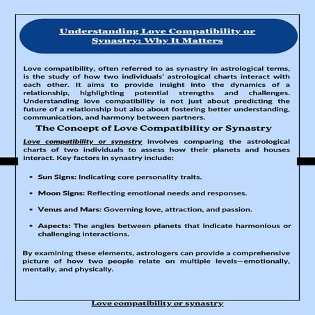 Understanding Love Compatibility or Synastry: Why It Matters | PDF