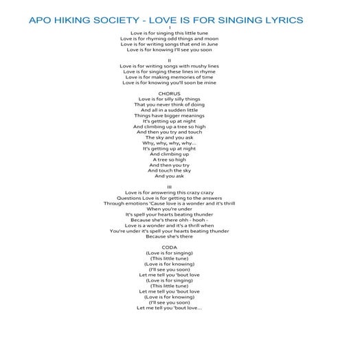 Love is for singing lyrics | DOC