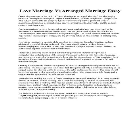 Love Marriage Vs Arranged Marriage Essay | PDF