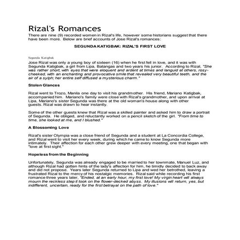 Jose Rizal's Lovelife | PPTX