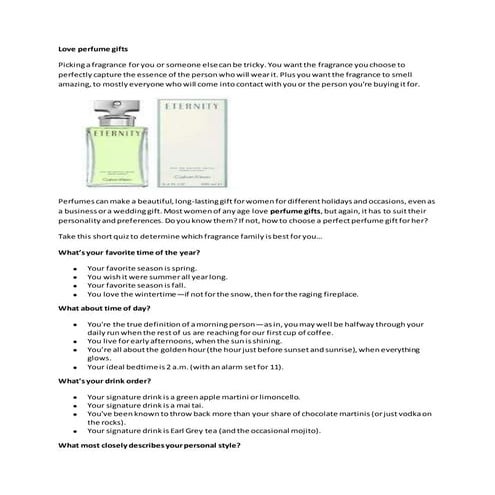 Love perfume gifts | DOCX | Perfume and Fragrance | Beauty