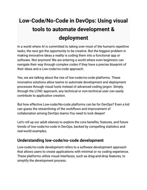 Low Codeno Code In Devops Using Visual Tools To Automate Development 6983