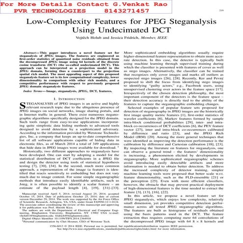 Low complexity features for jpeg steganalysis using undecimated dct | PDF