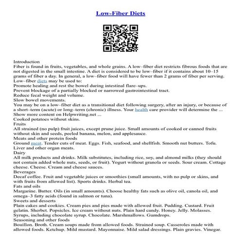 Low-Fiber Diets | PDF