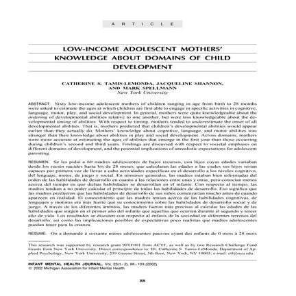 Low income adolescent mothers' knowledge about domains of child ...