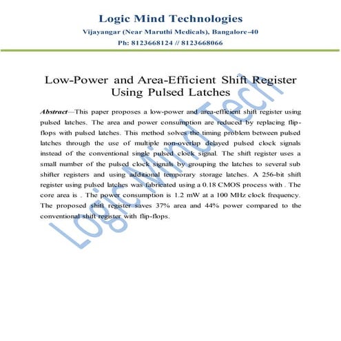 Low power and area-efficient shift register using pulsed latches | DOCX