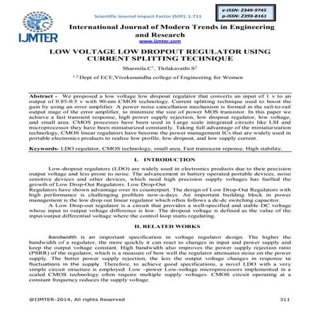 LOW VOLTAGE LOW DROPOUT REGULATOR USING CURRENT SPLITTING TECHNIQUE | PDF