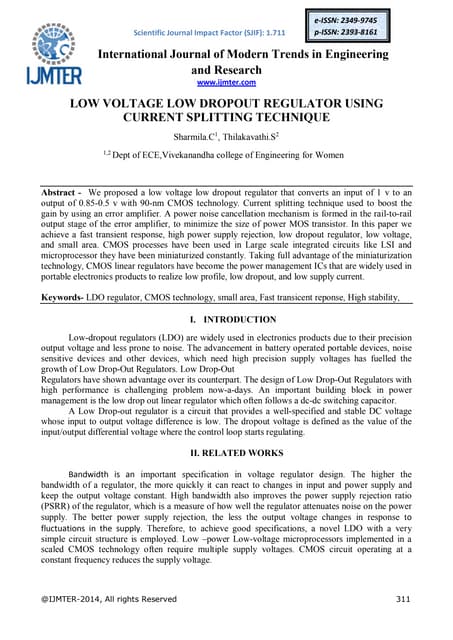 Design of a low voltage low-dropout regulator | PPT