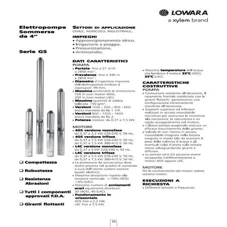 Lowara 2 GS Elettropompe sommerse verticali con idraulica da 4" | PDF