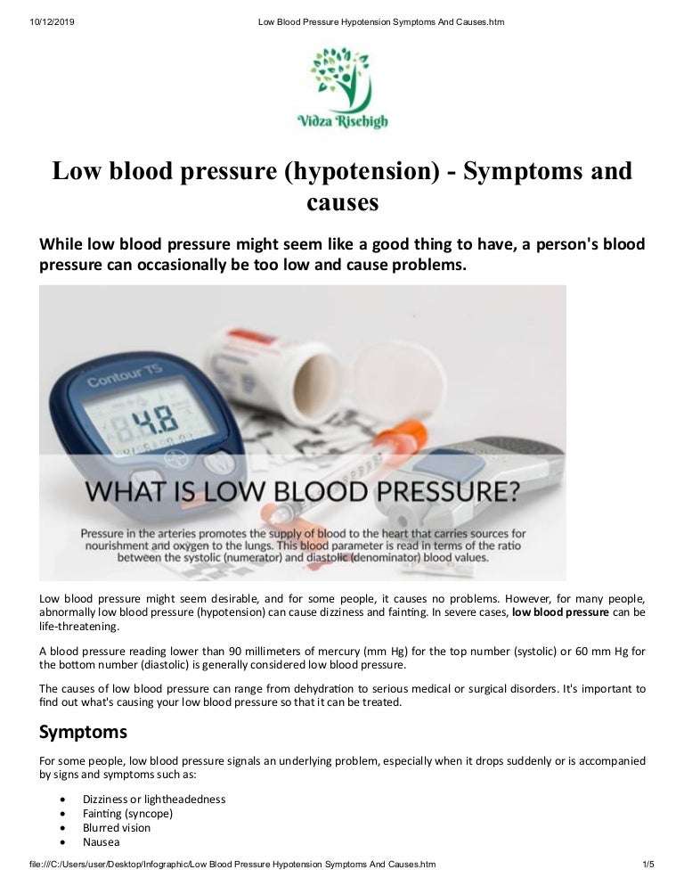 Low Blood Pressure Symptoms Chart Causes And Treatments