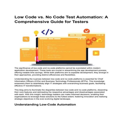 Low Code Vs No Code Test Automation A Comprehensive Guide For Testers Pdf 