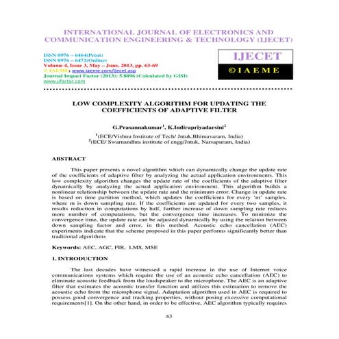 Low Complexity Algorithm For Updating The Coefficients Of Adaptive 2 Pdf