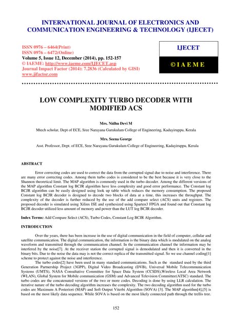 Low Complexity Turbo Decoder With Modified Acs Pdf 7161