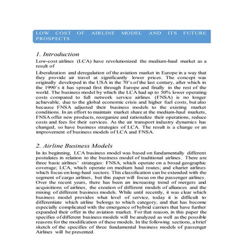 Low cost of airline model and its future prospects | DOCX
