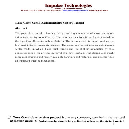 Low cost semi autonomous sentry robot | PDF
