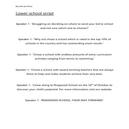 Lower school script | DOCX | Education