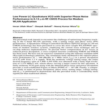 Low Power LC-Quadrature VCO with Superior Phase Noise Performance in 0.13 μmRF-CMOS Process for ...